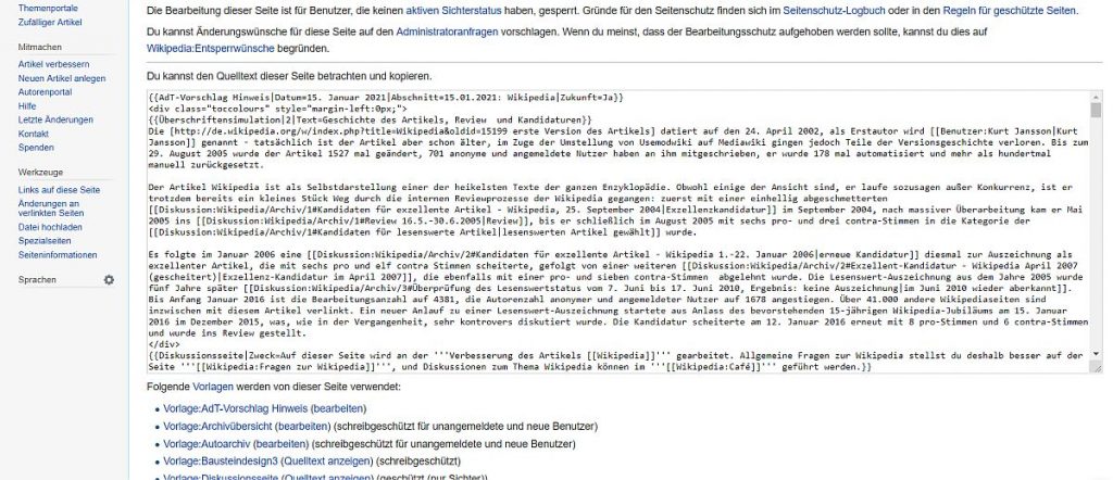 Wikipedia-Artikel schreibt man in einer speziellen Formatierungssprache ...