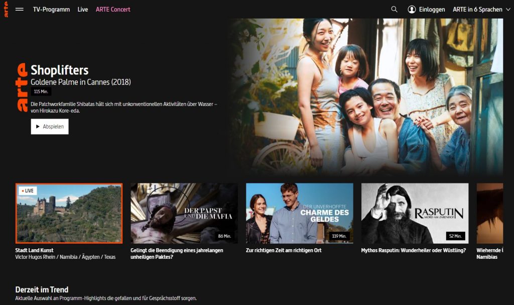 Die Arte-Mediathek: wertvoller, kostenloser Video-Content (Screenshot ...