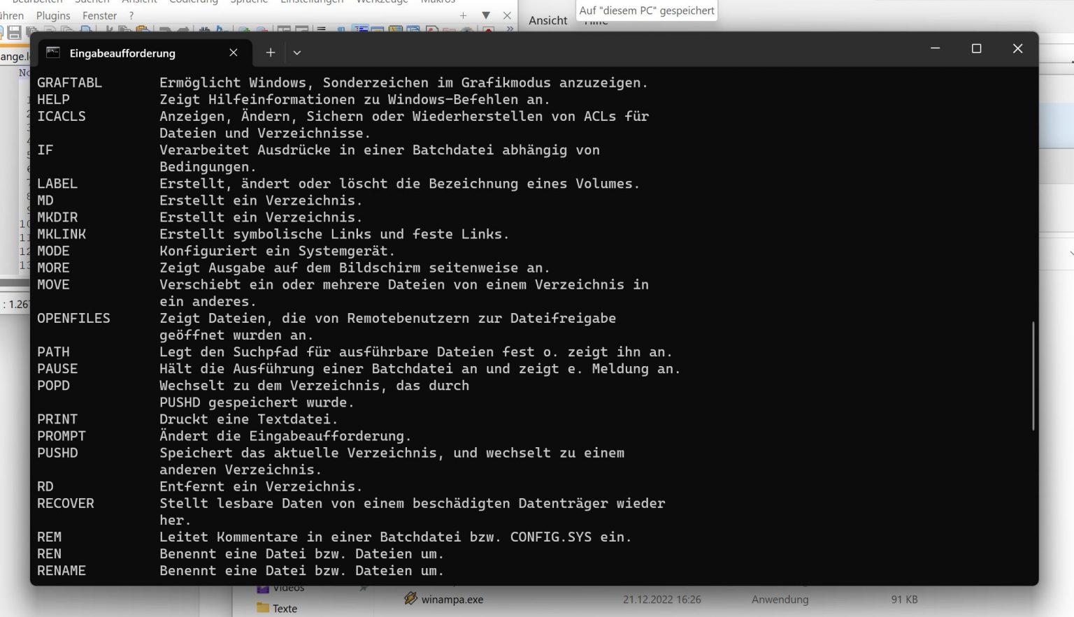 Auszug aus der Liste der DOS-Befehle - Der Digisaurier
